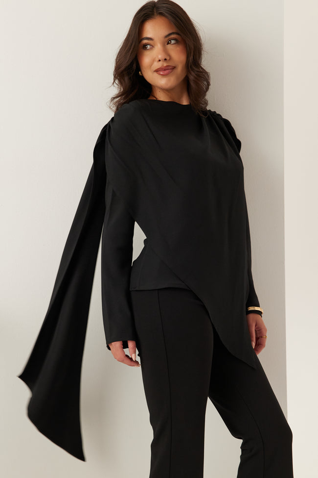 Bubbleroom - BUBBLEROOM - Draped Cape Blouse Black