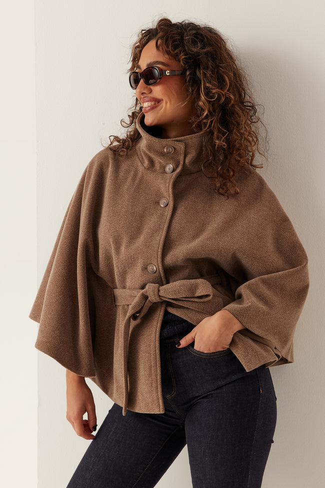 Bubbleroom - BUBBLEROOM - High Collar Cape Camel
