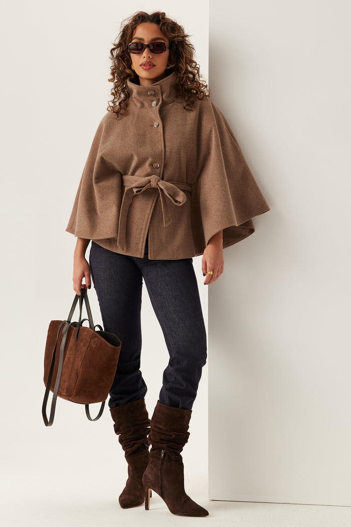 Bubbleroom - BUBBLEROOM - High Collar Cape Camel
