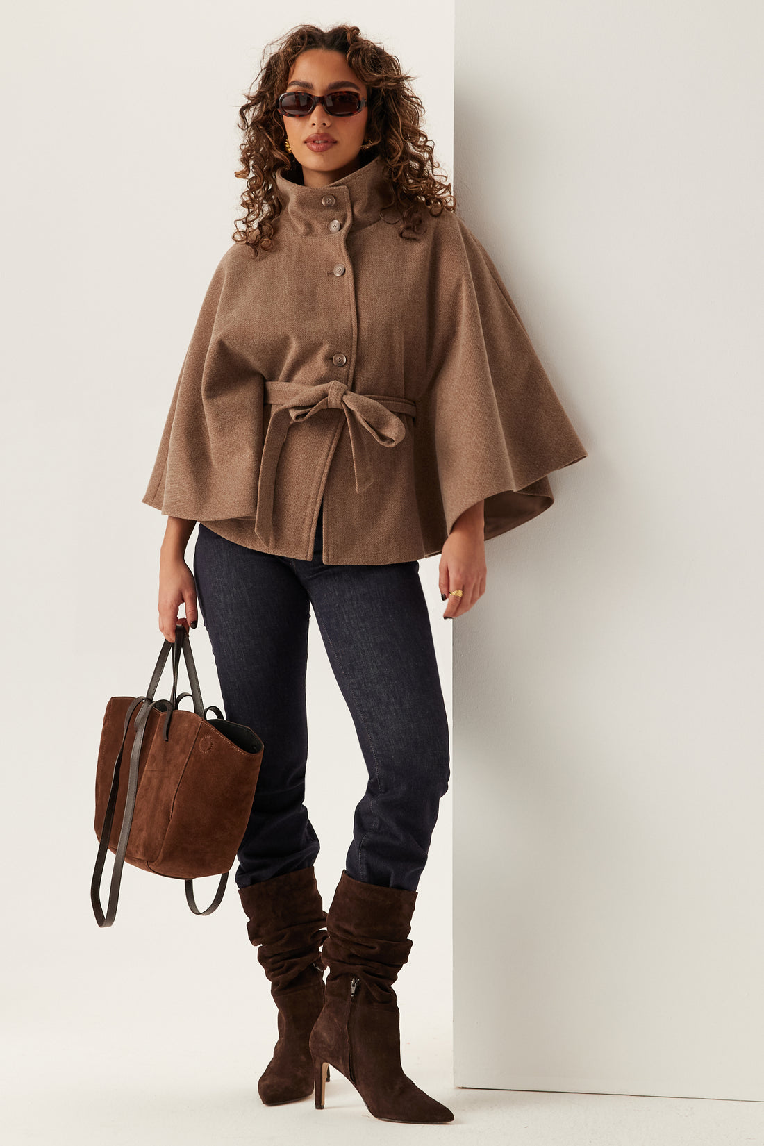 Bubbleroom - BUBBLEROOM - High Collar Cape Camel
