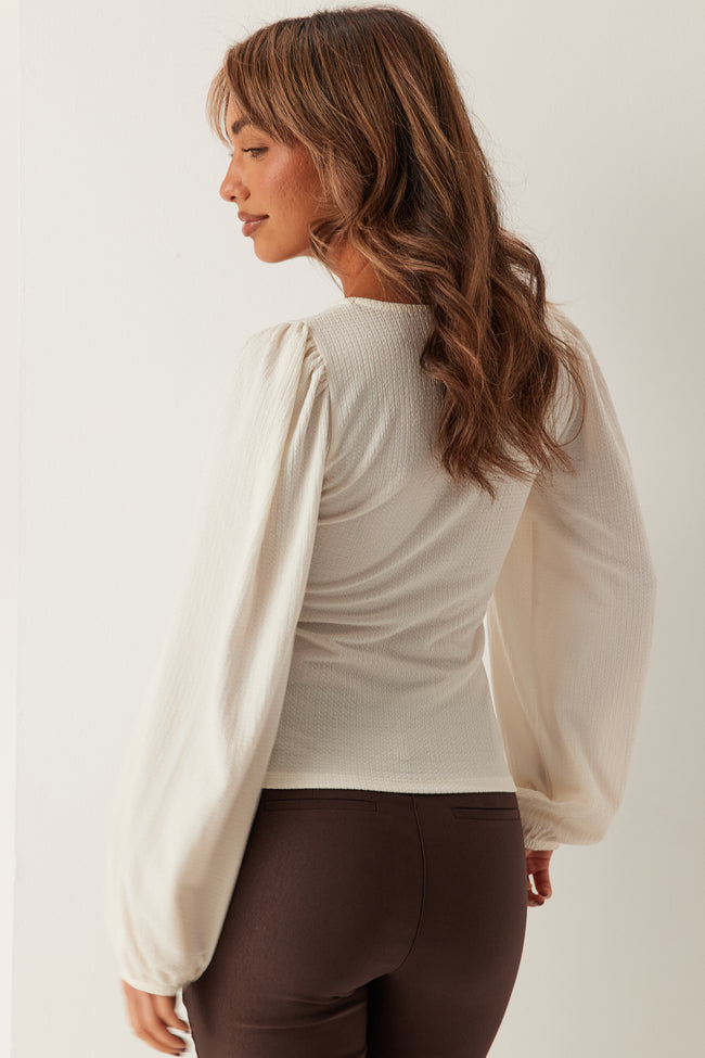 Bubbleroom - BUBBLEROOM - Square Neck Balloon Sleeve Top Cream