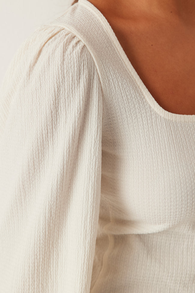 Bubbleroom - BUBBLEROOM - Square Neck Balloon Sleeve Top Cream