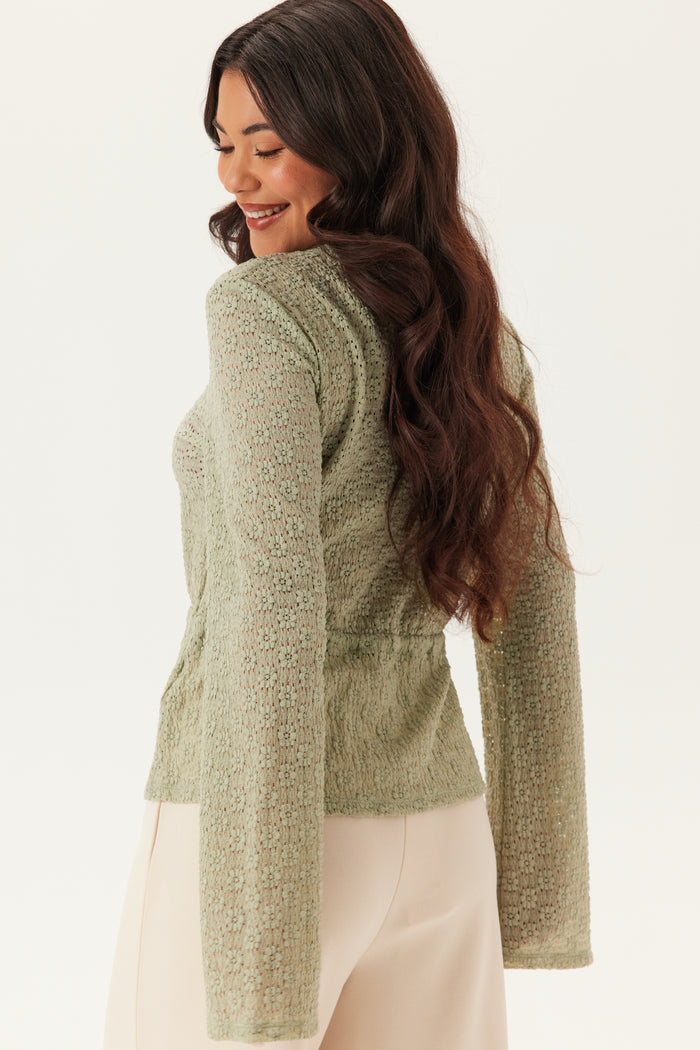 Happy holly - Happy Holly - Peplum Lace Cardigan Dusty green